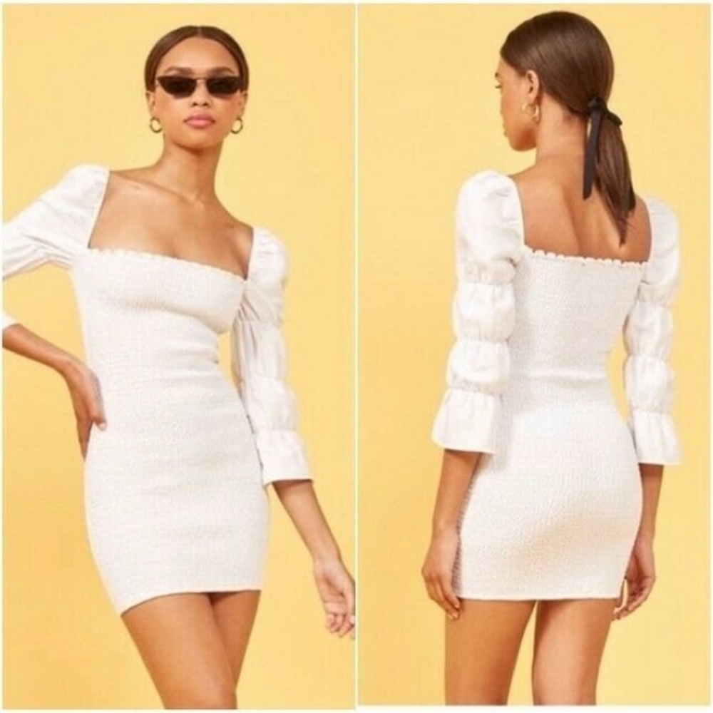 Reformation - Jacinta Dress - White Smocked Mini Line… - Gem